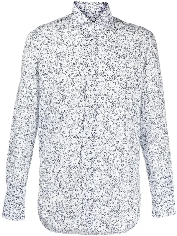BARBA NAPOLI Floral-print Long-sleeve Shirt - White
