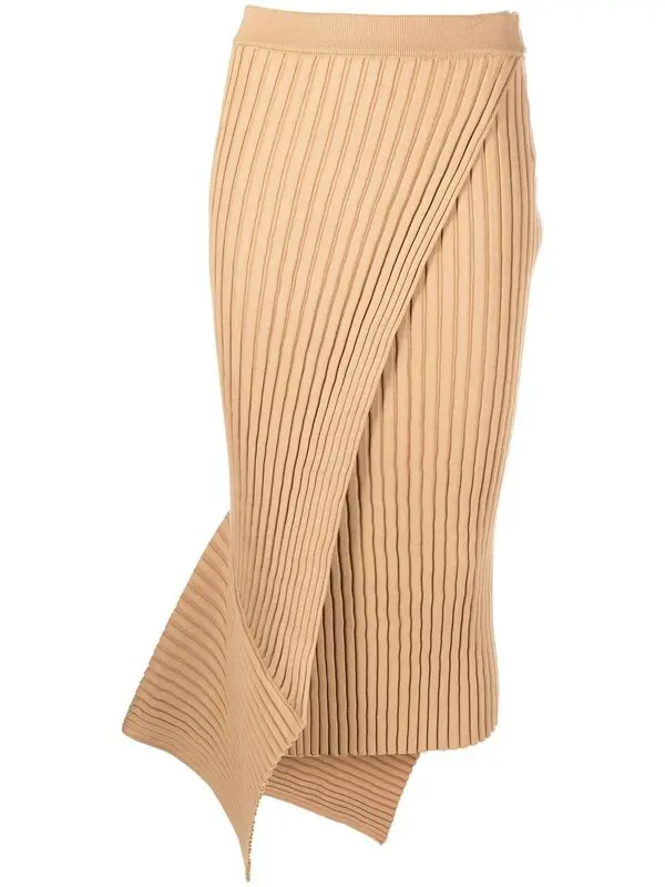 Stella McCartney Asymmetric Ribbed-knit Wrap Skirt - Brown
