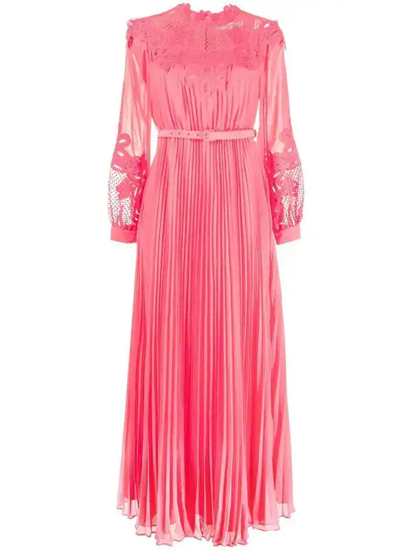 Self-Portrait Lace-Panel Maxi Dress In Pink - 60% Off | Editorialist