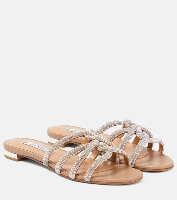 AQUAZZURA Moondust Embellished Leather Sandals
