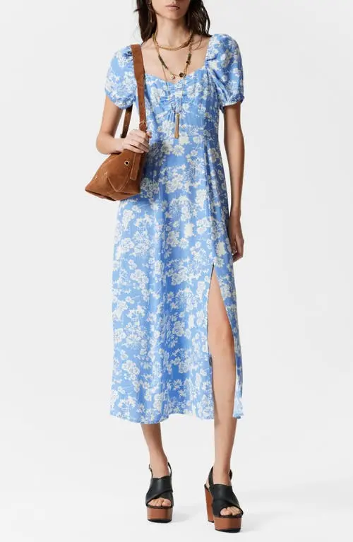 & Other Stories Ruched Linen Dress - Blue Medium Harper Aop