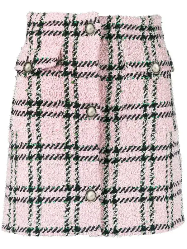 Alessandra Rich Check-Pattern Mini Skirt In Pink 69% Off