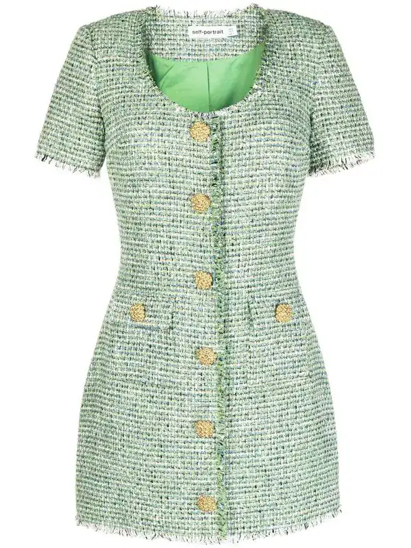 self portrait green boucle dress Lime Boucle Mini Dress – self-portrait-US main image 1
