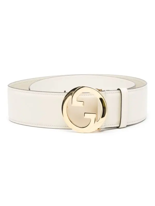 Gucci Signature White Leather Belt (Interlocking G Buckle, Gold-tone) Gucci Off White Guccissima Leather Interlocking G Buckle  main image 4