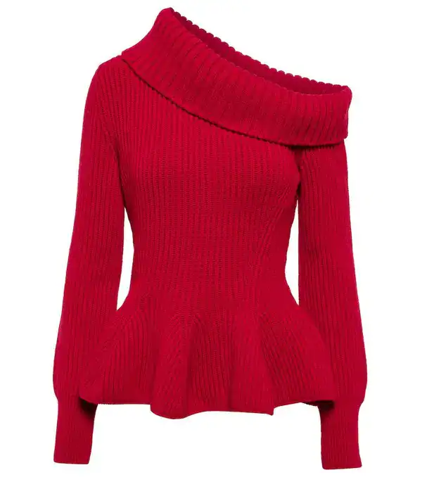 Alexander Mcqueen One-Shoulder Wool And Cashmere Sweater In Red