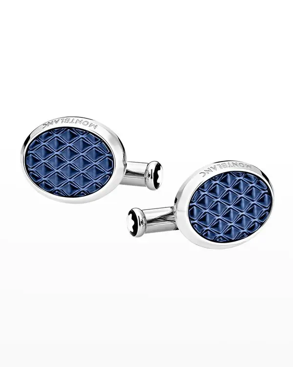 MONTBLANC Meisterstück Oval Steel Lacquer Cufflinks - Silver & Blue
