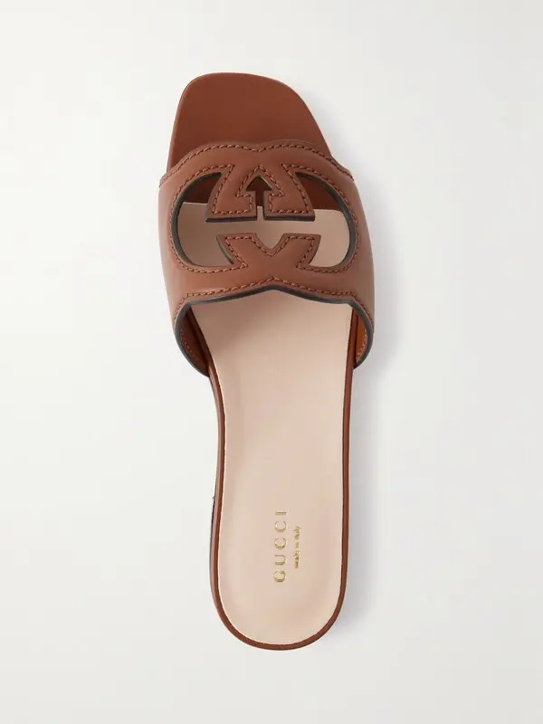 Gucci Cutout Leather Slides - Brown