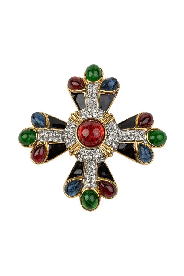 KENNETH JAY LANE Enamel And Gem Cross Pin - Multicolor