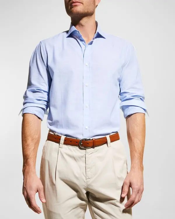 Brunello Cucinelli Cotton Oxford Sport Shirt - Cloud