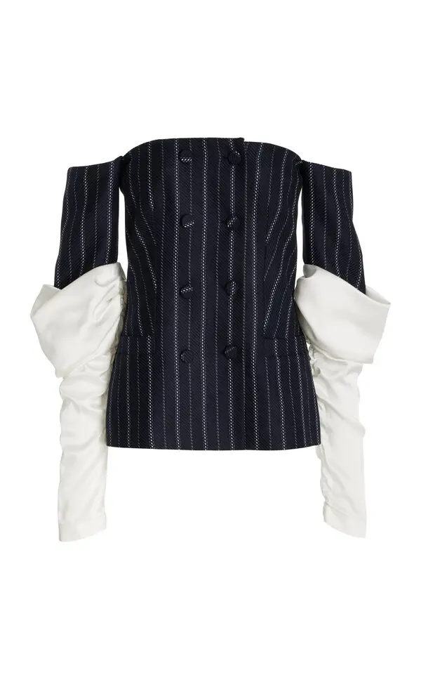 Hellessy Pelicano Pinstriped Off-the-shoulder Jacket