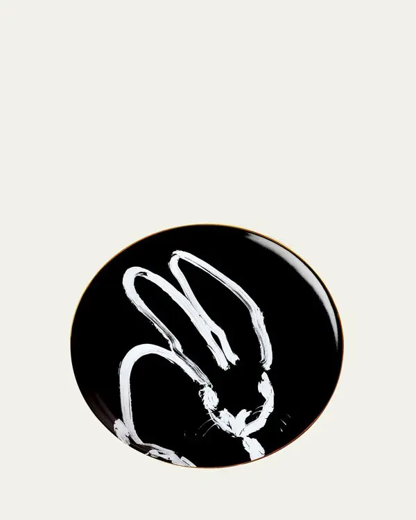 HUNT SLONEM Rabbit Run Dinner Plate With Gold Rim Black