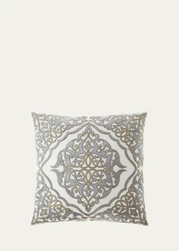 CALLISTO HOME Marero Linen & Velvet Applique Pillow - Cr/teal ...