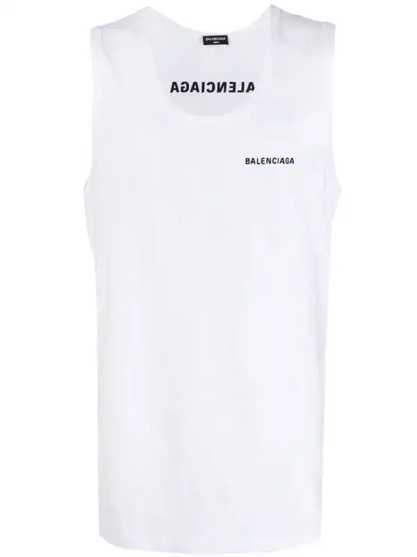 Balenciaga Logo-Embroidered Loose Tank Top - White | Editorialist