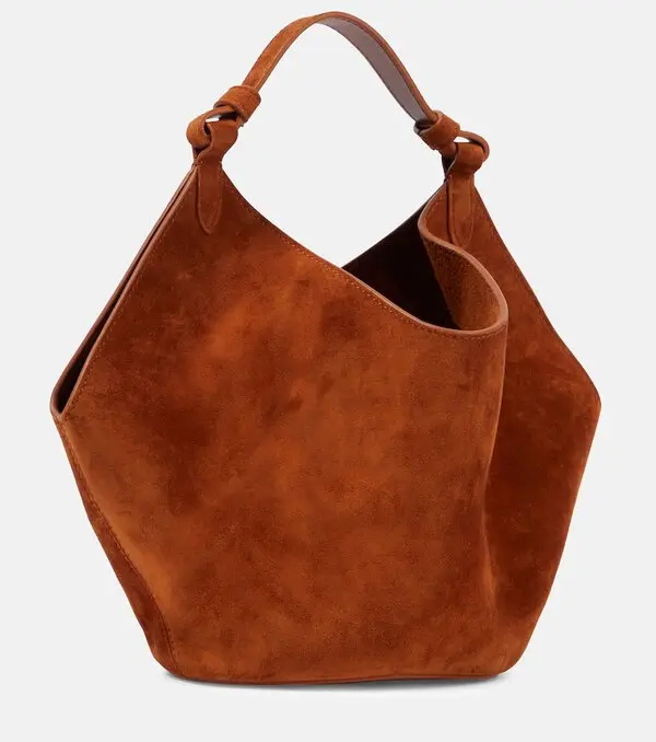 Khaite Lotus Mini Suede Tote - Brown