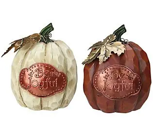 NORTHLIGHT Set Of 2 Autumn Harvest Pumpkin Tabl E Top Figure