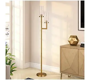 HUDSON&CANAL Hudson & Canal Basso Torchiere 2light Floor Lam P W Glass Shade