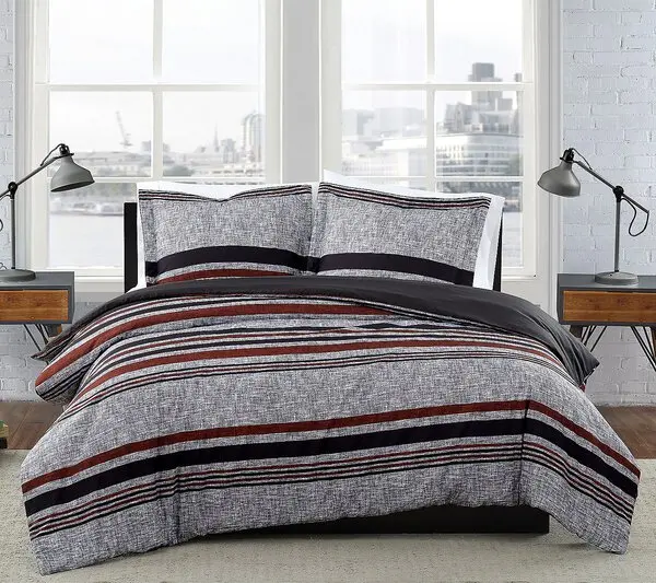 London Fog Warren Stripe Twin Xl 2-piece Duvet Cover Set