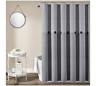 LUSH DECOR Farmhouse Button Stripe Yarn Dyed Shower Curtai N By
