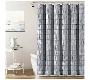 LUSH DECOR Waffle Stripe Woven Cotton Shower Curtain Lu Sh Decor