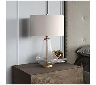 HUDSON&CANAL Hudson & Canal Lagos Seeded Glass Table Lamp With Flax Shade