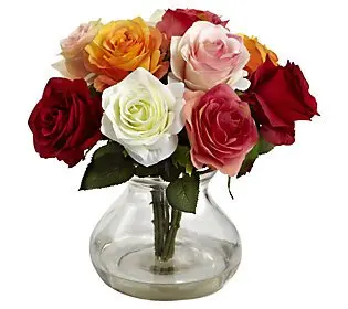 NEARLY NATURAL Rose Arrangement With Small Vase Nearly Natu Ral