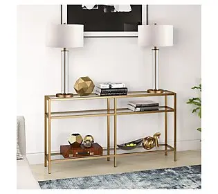 HUDSON&CANAL Hudson &canal Sivil 55' Console Table With Lowe Glass Shelves
