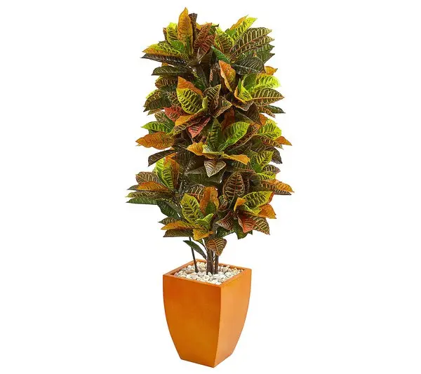 NEARLY NATURAL 5.5' Croton Artificial Plant In Planter Near Ly Natural