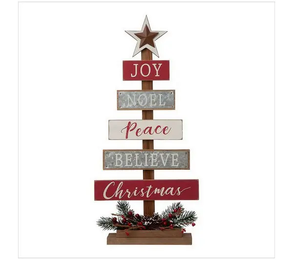 GLITZHOME Inspirational Wooden Christmas Tree T Able Top Decor