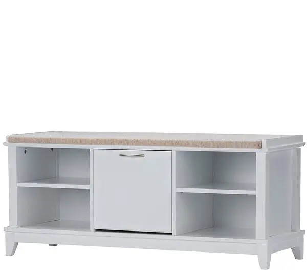 BAXTON STUDIO Storage Seating Bench With Taupe Abric Cushion
