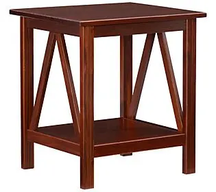 LINON Home Hollis Antique Tobacco End Table W/ Ottom Shelf