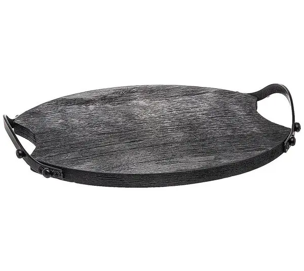 GODINGER Black Wood Round Tray