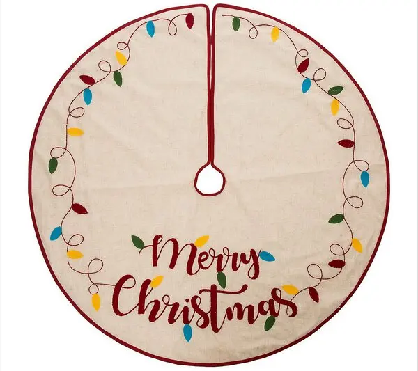GLITZHOME Led Light Up Embroidered Linen Christ As Tree Skirt