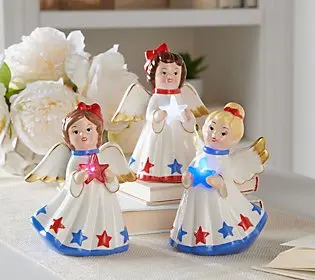 MISS LIBERTY Set Of 3 Lit 5' Ceramic Angels