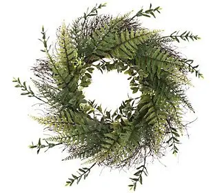 PURE GARDEN 21 Assorted Green Fern Plants Wre Ath