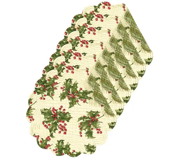 VALERIE PARR HILL Holly Cream Set Of 6 Round Placemats Valerie