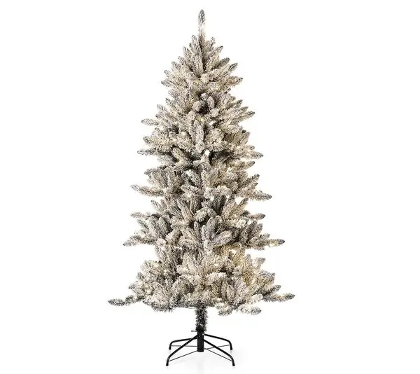 GLITZHOME 6' Prelit Flocked Slim Led Lighted Ch Istmas Tree