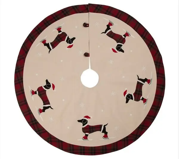 GLITZHOME Skating Dachshund Dog With Hats Chris Mas Tree Skirt
