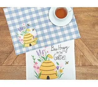 VALERIE PARR HILL 13'x72' Bee Happy In Blue Embroidered Table Run Ner Valerie