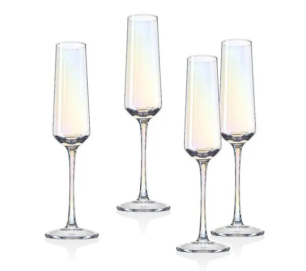 GODINGER Set Of 4 Monterey Iridescent Champagne Flutes