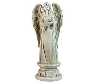 NORTHLIGHT Gray Standing Angel With Bird Bath S Tatue