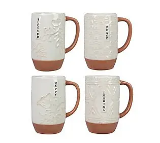 YOUNG'S INC. Set Of 4 Ceramic Terra Cotta Mugs
