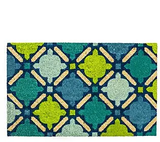 DESIGN IMPORTS Blue Mosaic Natural Coir Doormat With Nonslip B Ack