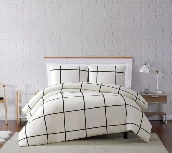 TRULY SOFT Kurt Windowpane Full/queen 3-piece D Uvet Cover Set