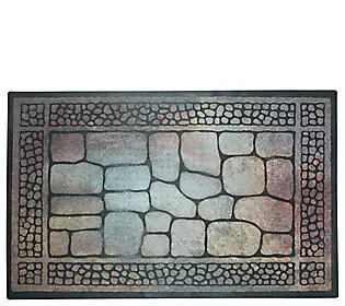 J&M HOME FASHIONS Pebbles & Border Printed Flocked Doormat With R Ubber Back