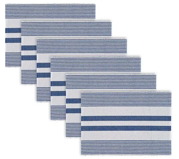 C&F HOME Set Of 6 Ribbed Blue & White Placemats