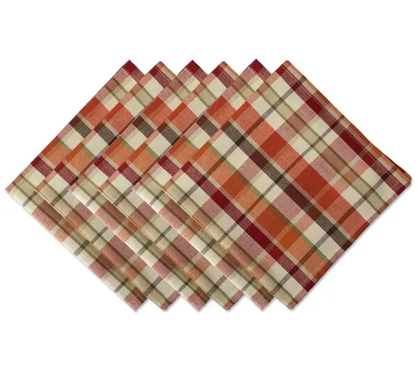 DESIGN IMPORTS Set Of 6 Pumpkin Spice Plaid Clo Th Napkins