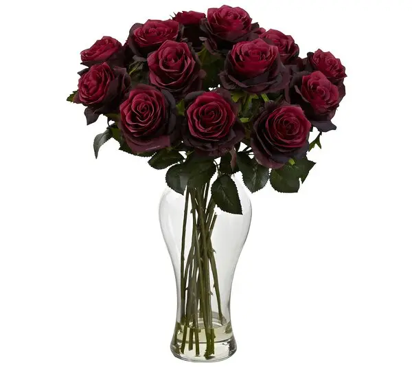 NEARLY NATURAL Blooming Roses With Vase By