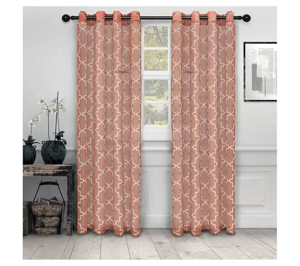 SUPERIOR Embroidered Quatrefoil Sheer Curtains, 52' X 96
