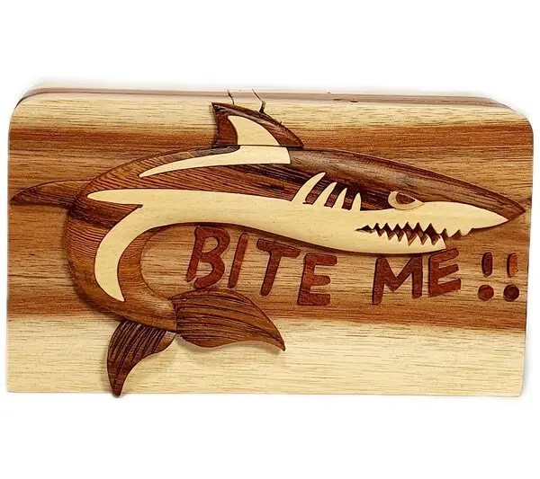 CARVER DAN'S Bite Me Shark Puzzle Box With Magn Et Closures