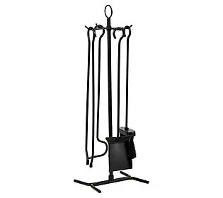 MIND READER Black Steel 5 Piece Stand Alone Fir E Place Set